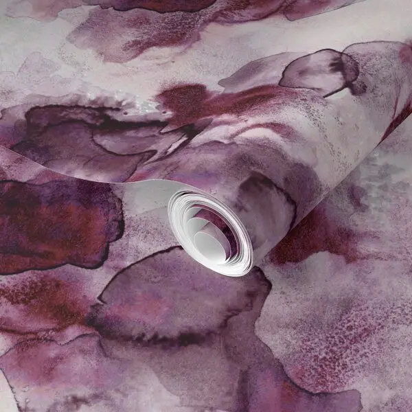 Spoonflower Purple Watercolor Custom Pre-pasted Wallpaper - Pink,purple,white