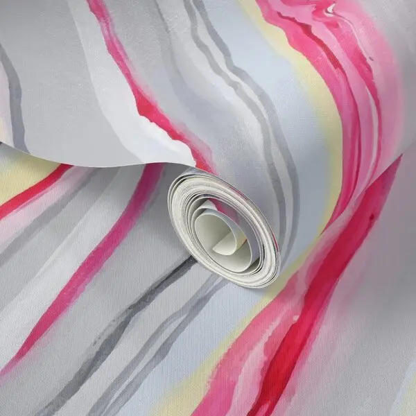 Spoonflower Marble State Pink Gray Room Blue Feminine Abstract Custom Pre-pasted Wallpaper - Gray,pink,blue