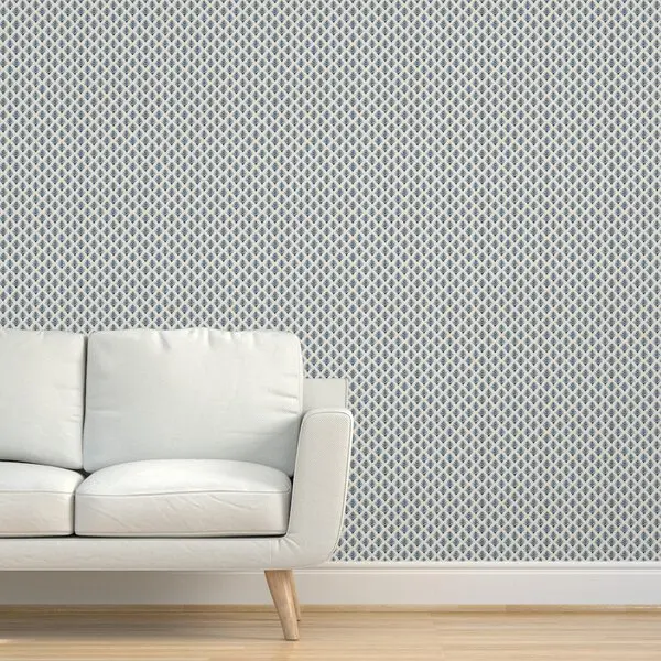 Spoonflower Pinecone Indigo Cream Blue Leaf Navy Palm 100% Natural Sisal Grasscloth Wallcovering - Blue,white,navy