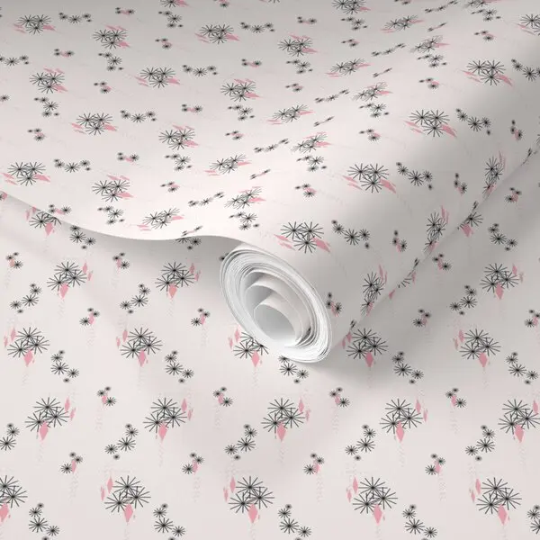 Spoonflower Dollhouse Pink And Black Mcm Micro Tiny Custom Pre-pasted Wallpaper - White,gray
