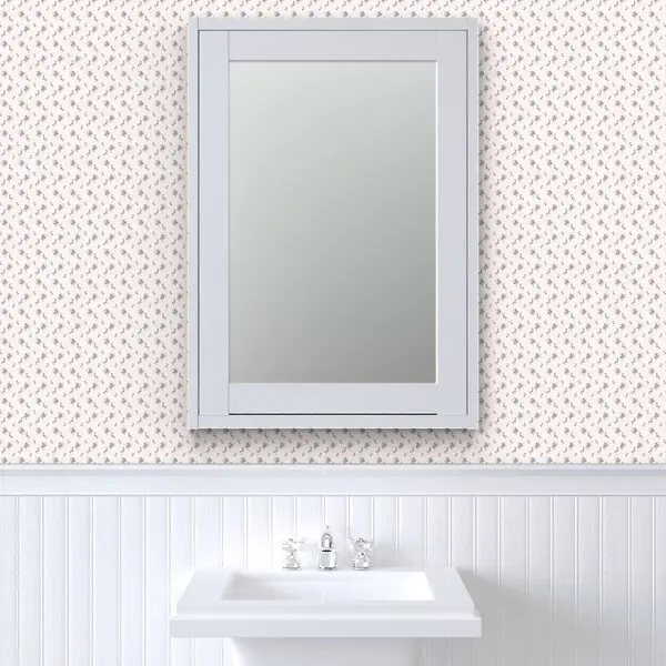 Spoonflower Dollhouse Pink And Black Mcm Micro Tiny Custom Pre-pasted Wallpaper - White,gray