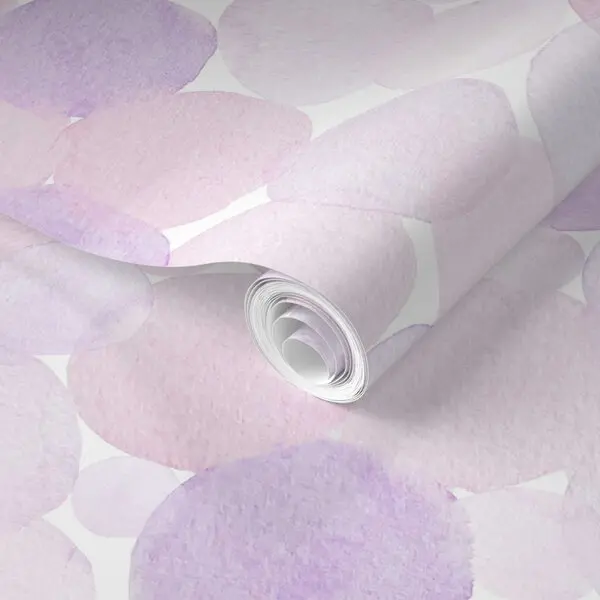 Spoonflower Pink Purple Bubbles Lilac Violet Watercolor Pastel Traditional Wallpaper - White,purple
