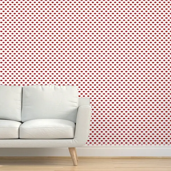 Spoonflower Red Lips On White Custom Pre-pasted Wallpaper