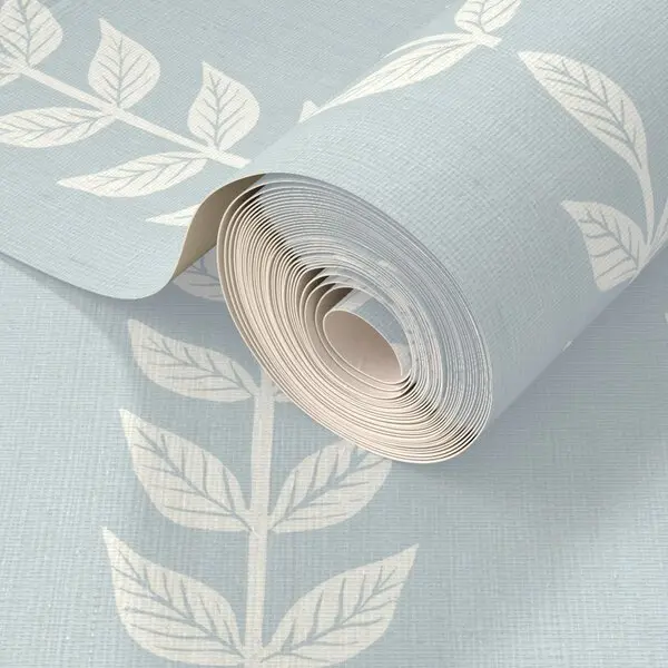 Spoonflower Soft And White Elton Vine 100% Natural Sisal Grasscloth Wallcovering - Blue