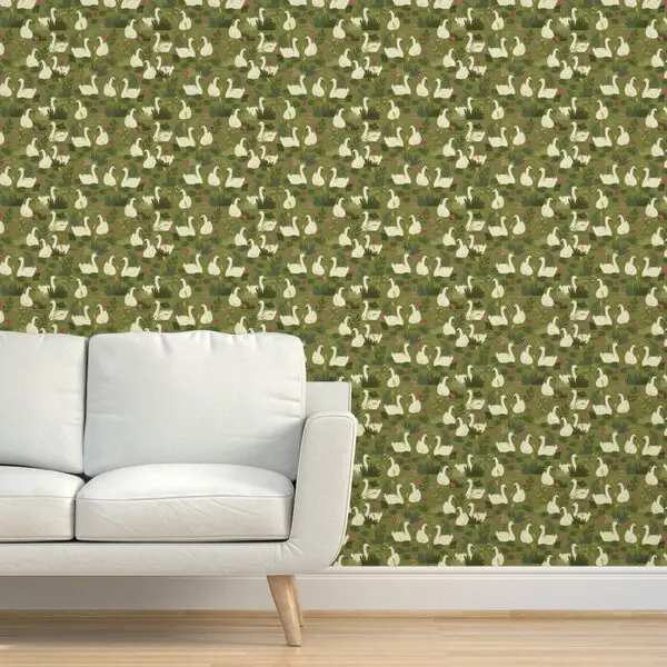 Spoonflower Trumpeter Swan 100% Natural Sisal Grasscloth Wallcovering