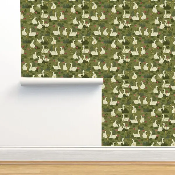 Spoonflower Trumpeter Swan 100% Natural Sisal Grasscloth Wallcovering