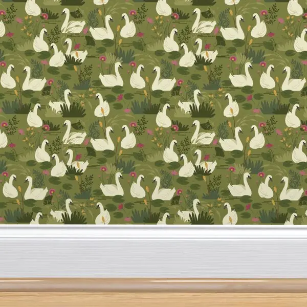 Spoonflower Trumpeter Swan 100% Natural Sisal Grasscloth Wallcovering