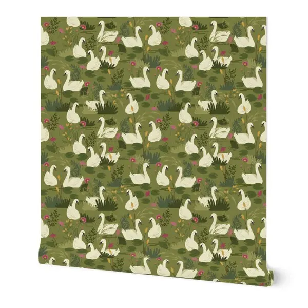 Spoonflower Trumpeter Swan 100% Natural Sisal Grasscloth Wallcovering