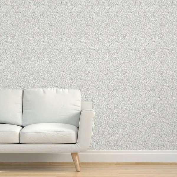 Spoonflower Veronica Soft And Lilac On White 100% Natural Sisal Grasscloth Wallcovering - Blue