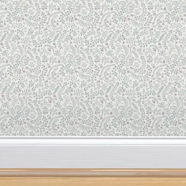 Spoonflower Veronica Soft And Lilac On White 100% Natural Sisal Grasscloth Wallcovering - Blue