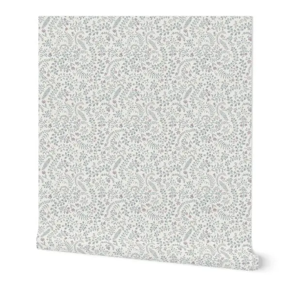 Spoonflower Veronica Soft And Lilac On White 100% Natural Sisal Grasscloth Wallcovering - Blue