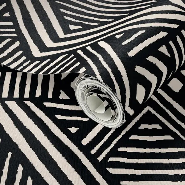 Spoonflower Black And White Diamonds Stripe Geometric Geo Custom Pre-pasted Wallpaper - Black,white,gray