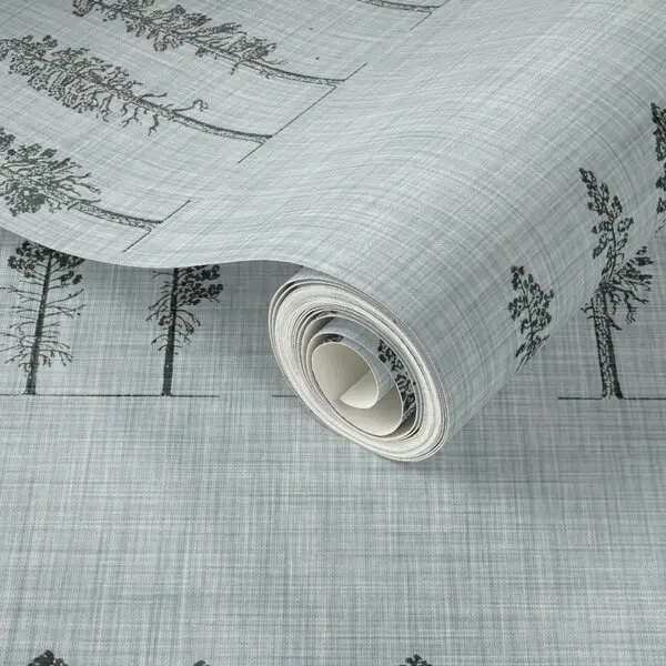 Spoonflower Midnight Forest Trees Woods Woodland Pine Custom Removable Wallpaper - Gray