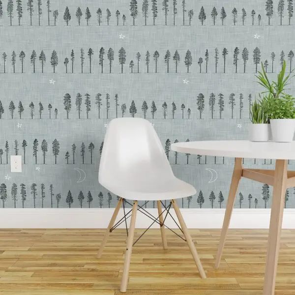 Spoonflower Midnight Forest Trees Woods Woodland Pine Custom Removable Wallpaper
