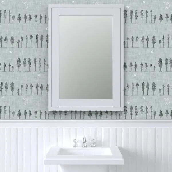 Spoonflower Midnight Forest Trees Woods Woodland Pine Custom Removable Wallpaper - Gray