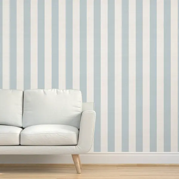 Spoonflower Soft And White Cabana Stripe 100% Natural Sisal Grasscloth Wallcovering