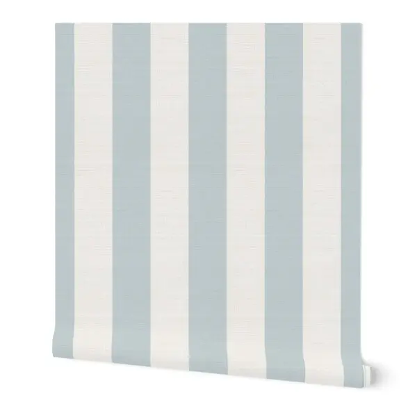 Spoonflower Soft And White Cabana Stripe 100% Natural Sisal Grasscloth Wallcovering