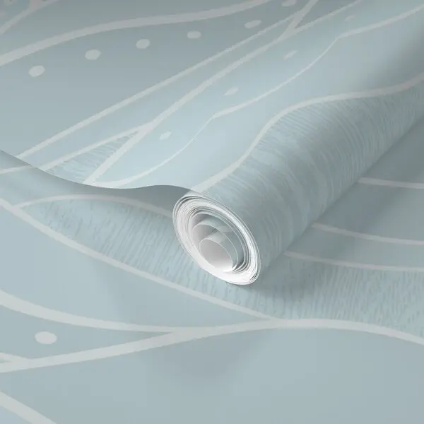 Spoonflower Waves Sea Light Green Blue Ocean Nautical Surf Custom Pre-pasted Wallpaper - Blue,green,gray