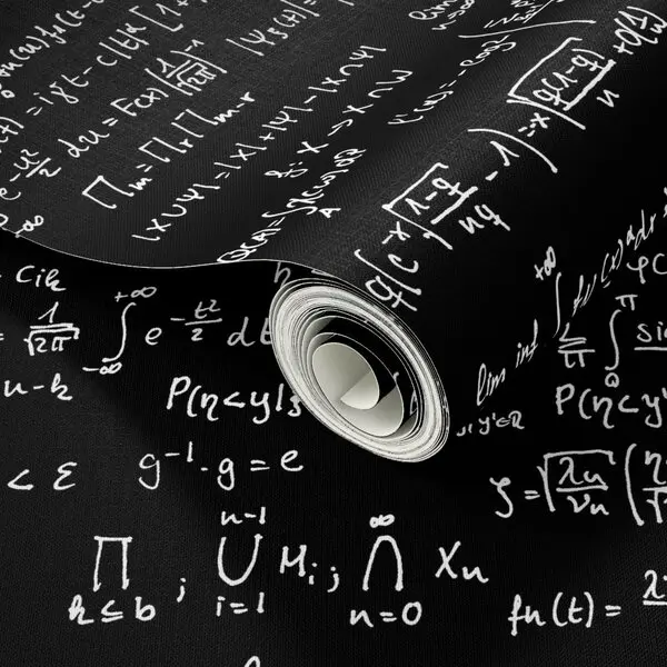Spoonflower Black And White Equations Math Science Numbers Custom Removable Wallpaper - Black,white,gray
