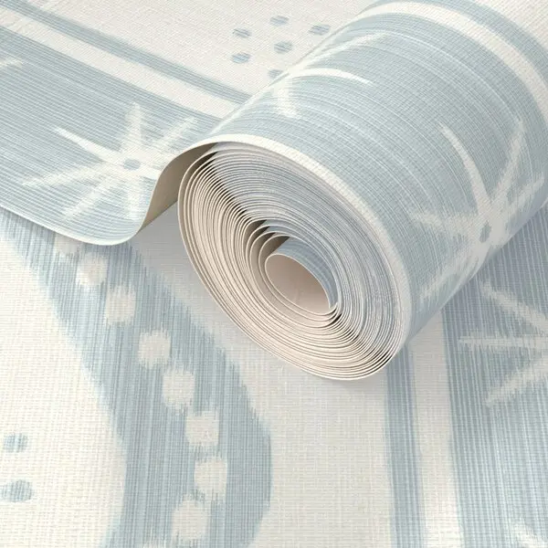 Spoonflower Soft Blue On White Charlie Stripe 100% Natural Sisal Grasscloth Wallcovering - White,blue