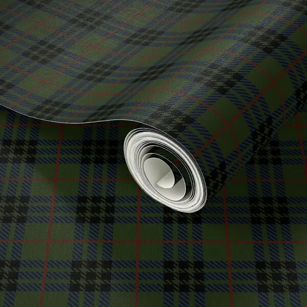 Spoonflower Black Green Plaid Gold Gingham Check Tartan Custom Pre-pasted Wallpaper - Black,green,gold