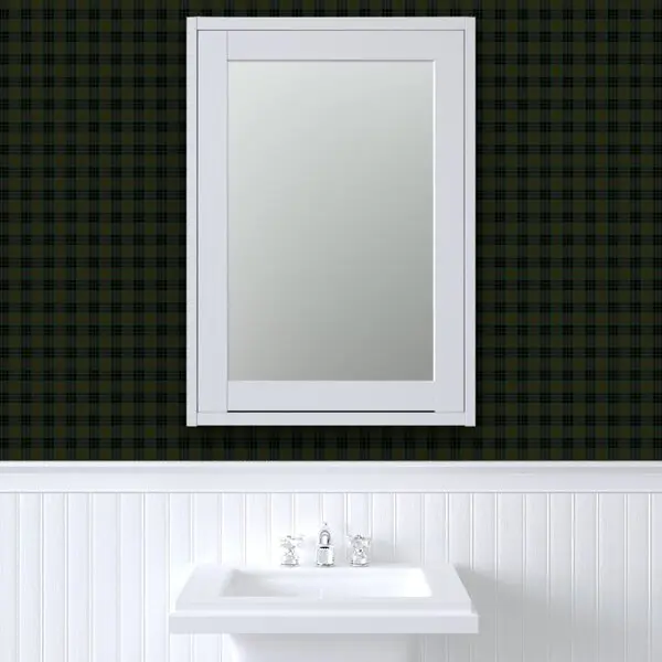 Spoonflower Black Green Plaid Gold Gingham Check Tartan Custom Pre-pasted Wallpaper - Black,green,gold