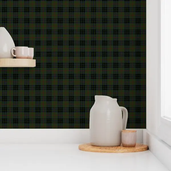 Spoonflower Black Green Plaid Gold Gingham Check Tartan Custom Pre-pasted Wallpaper - Black,green,gold