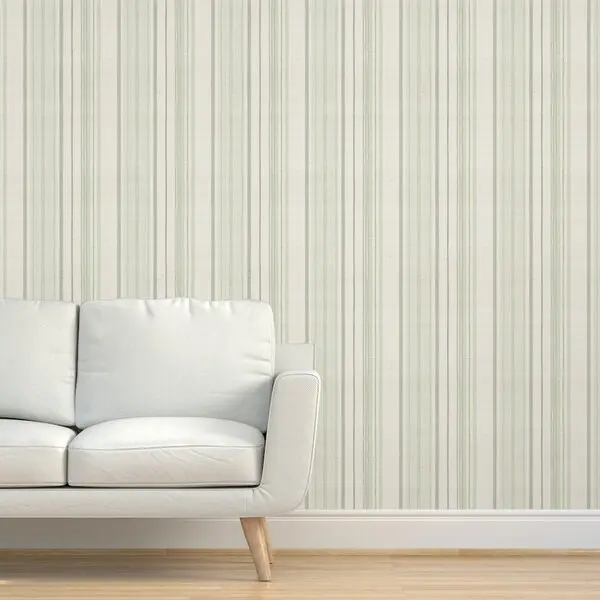 Spoonflower Soft Greens Double Anderson Stripe 100% Natural Sisal Grasscloth Wallcovering