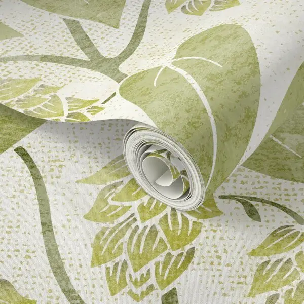 Spoonflower Green Leaf Watercolor Texture Custom Removable Wallpaper - Sage,white,green