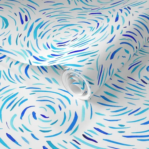 Spoonflower Blue Swirls Turquoise Abstract Aqua Waves Sea Custom Pre-pasted Wallpaper - Blue,turquoise,aqua