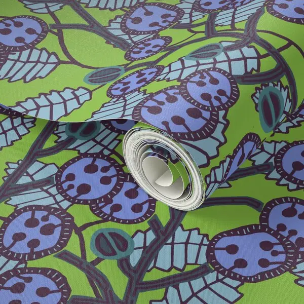 Spoonflower Kristi Heck K Art Money Plant Seed Pod Garden Custom Pre-pasted Wallpaper - Purple,blue,green