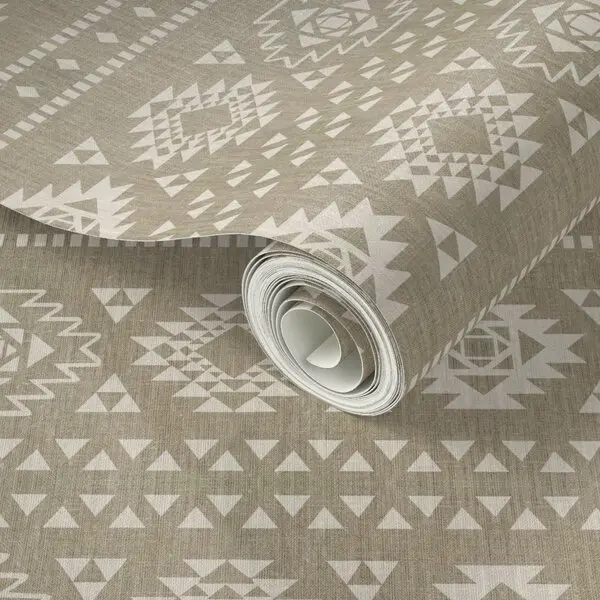 Spoonflower Kilim Raw Custom Pre-pasted Wallpaper - Brown,beige