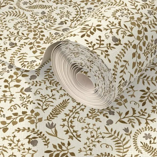 Spoonflower Veronica Sepia Browns On Cream 100% Natural Sisal Grasscloth Wallcovering - Brown