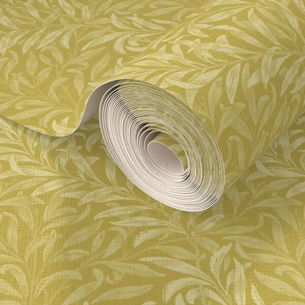Spoonflower Vines Branches William Morris Leaves Gold 100% Natural Sisal Grasscloth Wallcovering - Gold,yellow