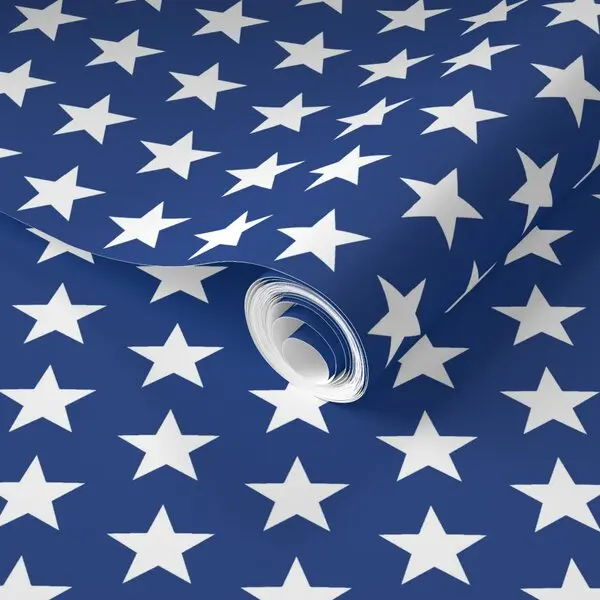 Spoonflower Stars Stripes Patriotic Usa America American Flag Custom Removable Wallpaper - Blue
