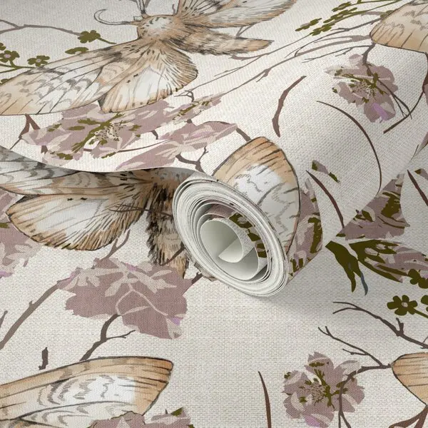 Spoonflower Moth Flight Butterfly Texture Mauve Insect Custom Removable Wallpaper - Brown,white,gray