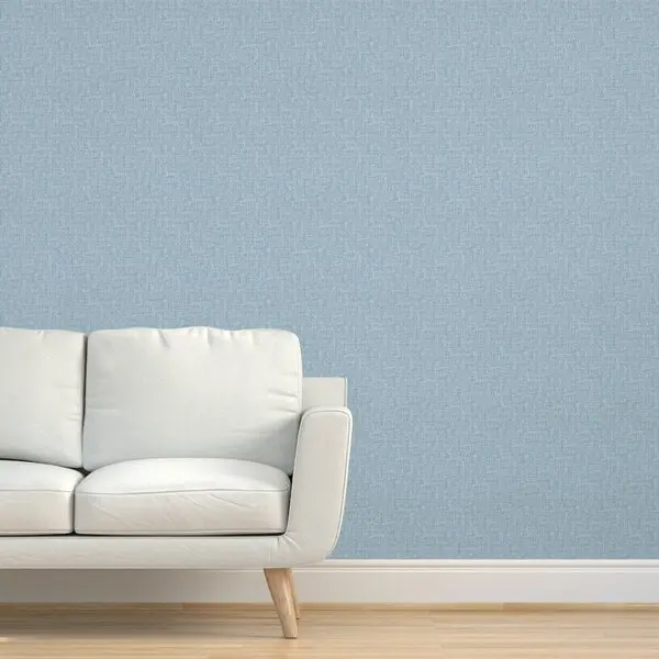 Spoonflower Solid Blue Plain Texture Woven Sky Light Subtle 100% Natural Sisal Grasscloth Wallcovering - Blue,grey