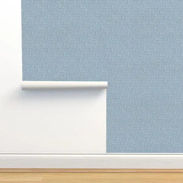 Spoonflower Solid Blue Plain Texture Woven Sky Light Subtle 100% Natural Sisal Grasscloth Wallcovering - Blue,grey