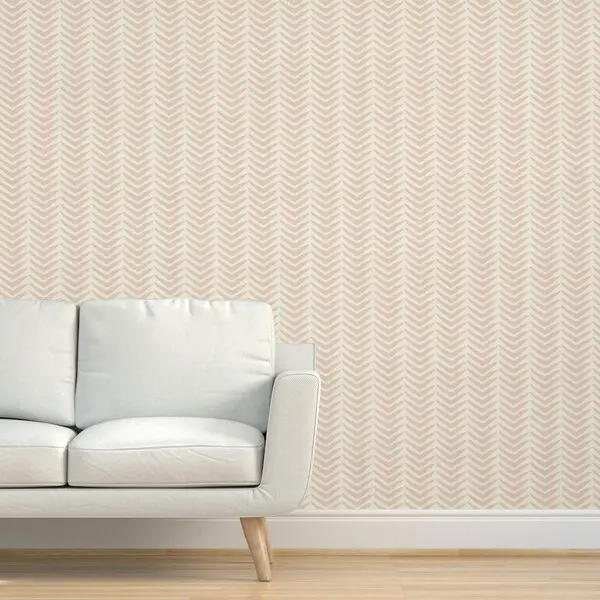 Spoonflower Soft Chevrons Blush On Natural 100% Natural Sisal Grasscloth Wallcovering