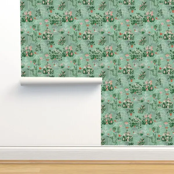 Spoonflower Victorian Greenery Jade 100% Natural Sisal Grasscloth Wallcovering