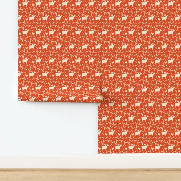 Spoonflower Barnyard Goats Hens Modern Flowers Farmhouse Style Custom Removable Wallpaper - Beige,orange,pink