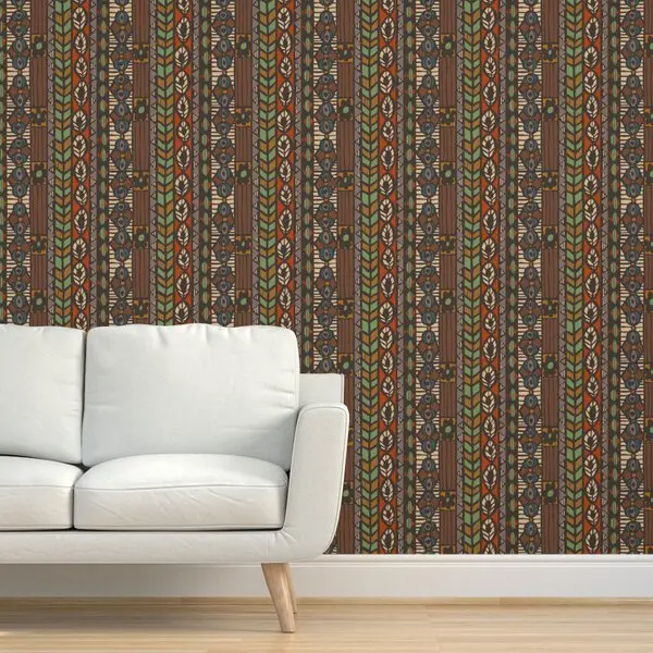 Spoonflower Aboriginal Graphics Brown And 100% Natural Sisal Grasscloth Wallcovering