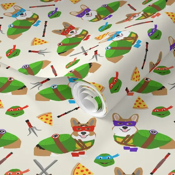 Spoonflower Dog Cute Cartoon Dogs Halloween Costume Comic Custom Pre-pasted Wallpaper - Green,brown