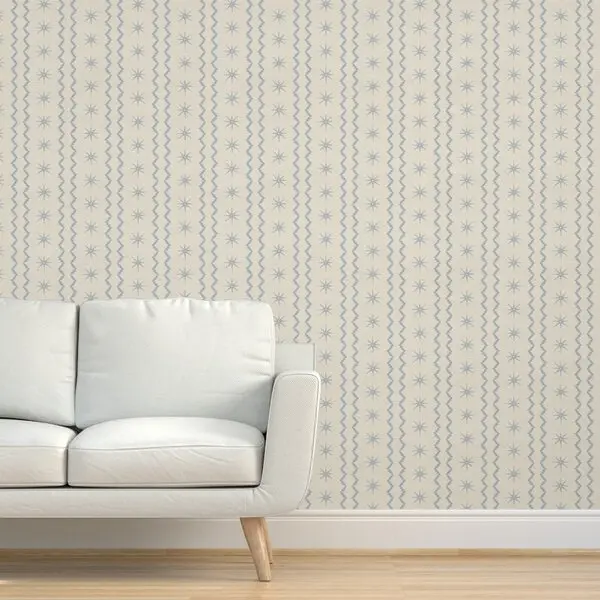Spoonflower Soft And Cream Zig Zag Stripe 100% Natural Sisal Grasscloth Wallcovering