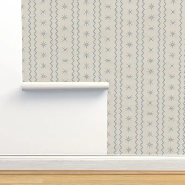 Spoonflower Soft And Cream Zig Zag Stripe 100% Natural Sisal Grasscloth Wallcovering