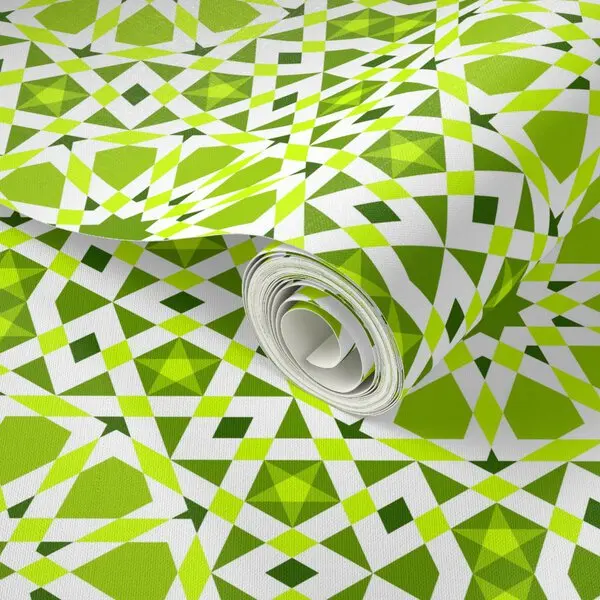 Spoonflower Star Moroccan Modern Home Custom Removable Wallpaper - Green,gray,yellow