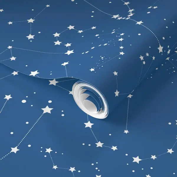 Spoonflower Stars Constellations Custom Pre-pasted Wallpaper - Blue