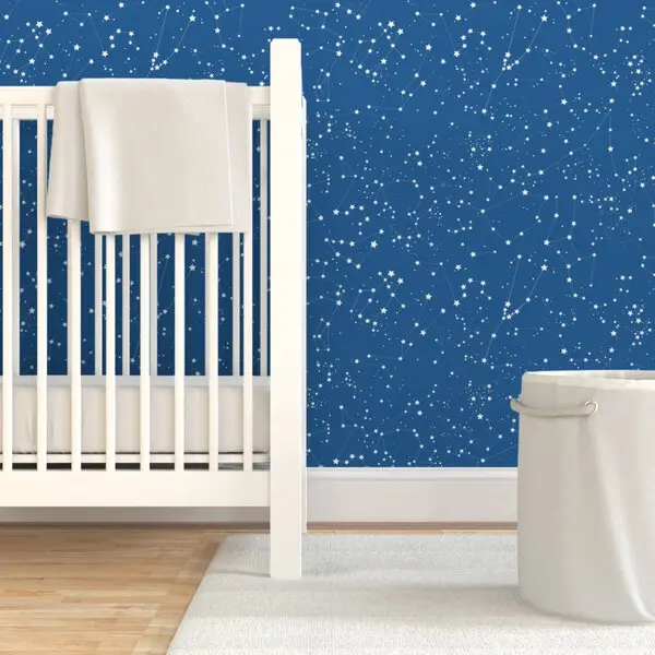 Spoonflower Stars Constellations Custom Removable Wallpaper - Blue