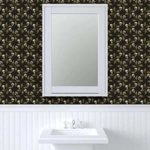Spoonflower Punk Goth Gothic Skull Skeleton Halloween Traditional Wallpaper