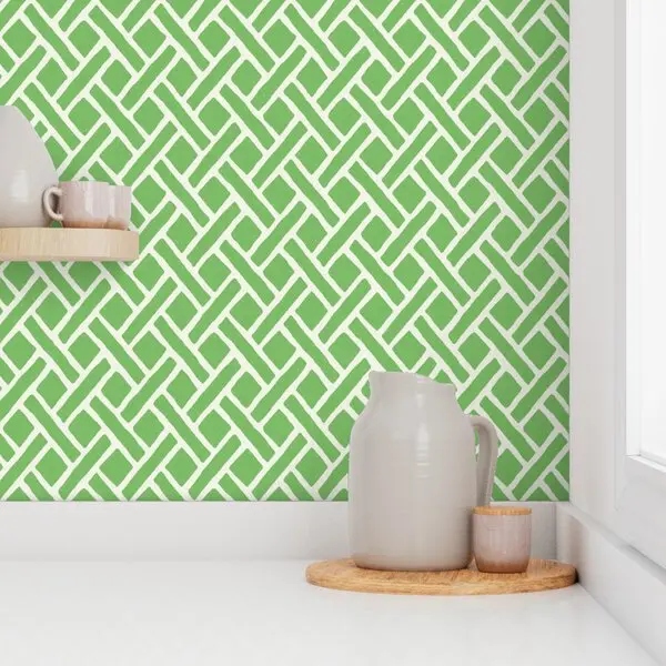 Spoonflower Geometric Lattice Trellis Textured Custom Pre-pasted Wallpaper